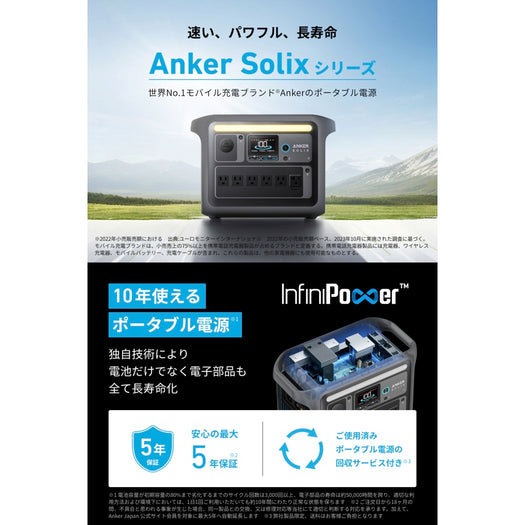 Anker Solix C1000 Portable Power Station with Anker Solix PS100 Portable Solar Panel|ポータブル電源と ...